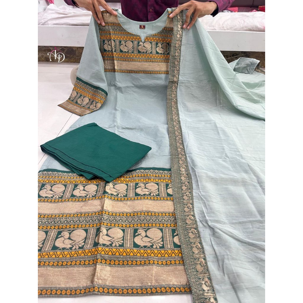 KANCHI COTTON Top pent with duppta with jcard wiving, it is beautifully ...