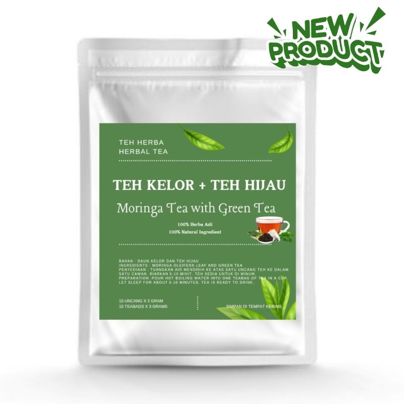 Teh Kelor dengan Teh Hijau (15 Uncang x 3 gram) / Moringa Tea with ...