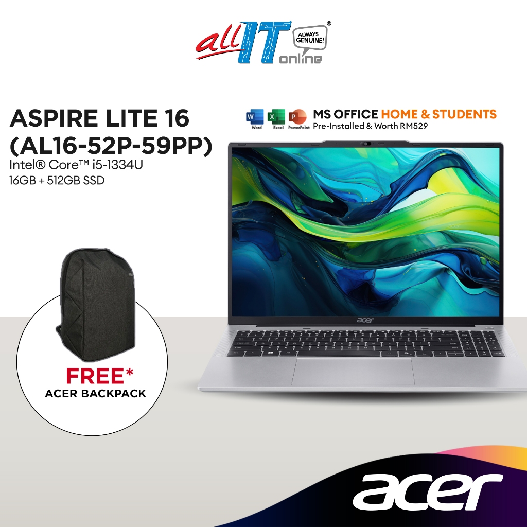 Acer Aspire Lite 16 AL16-52P-59PP 16" WUXGA Laptop (Intel® Core™ i5-1334U | 16GB | 512GB SSD ...