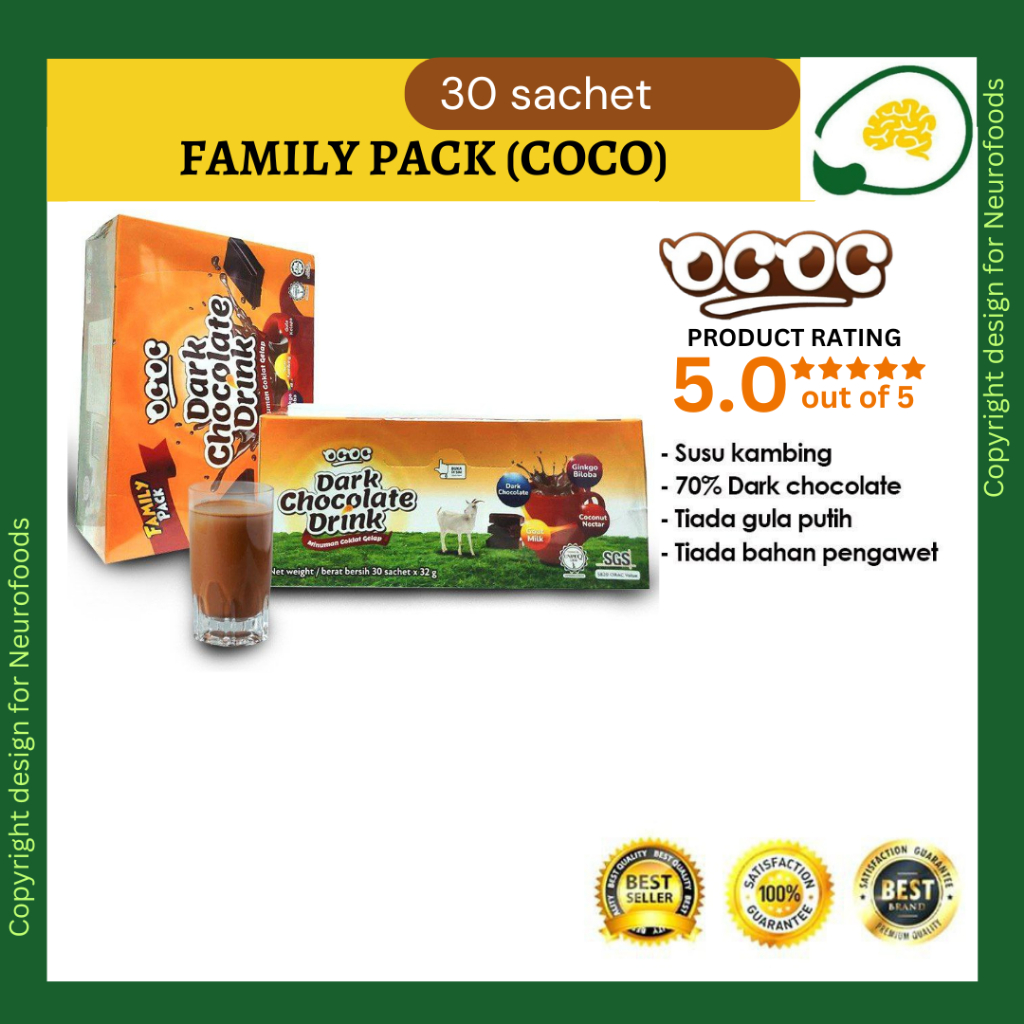 OCOC Family Pack Coco Dark Chocolate Drink with Goat Milk Dr Rizal 30 sachet Minuman Coklat ...