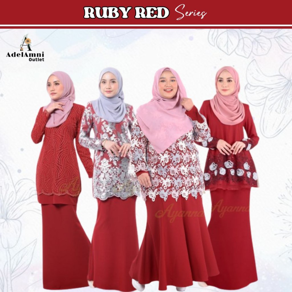 Tema Ruby Red Baju Kurung Dewasa Plus size Lace Moden Tunang Bridesmaid ...
