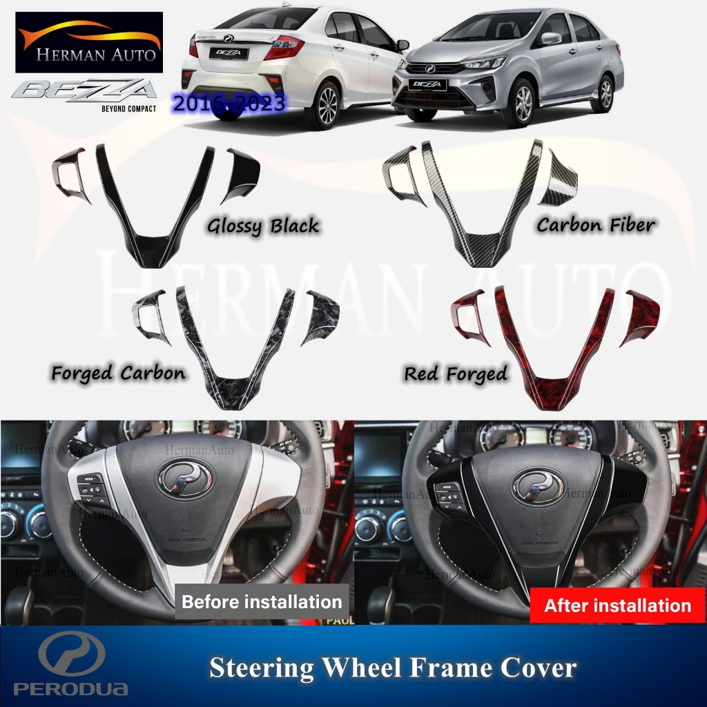 HermanAuto Perodua Bezza 2016-2023 Steering Wheel Frame Cover Garnish ...
