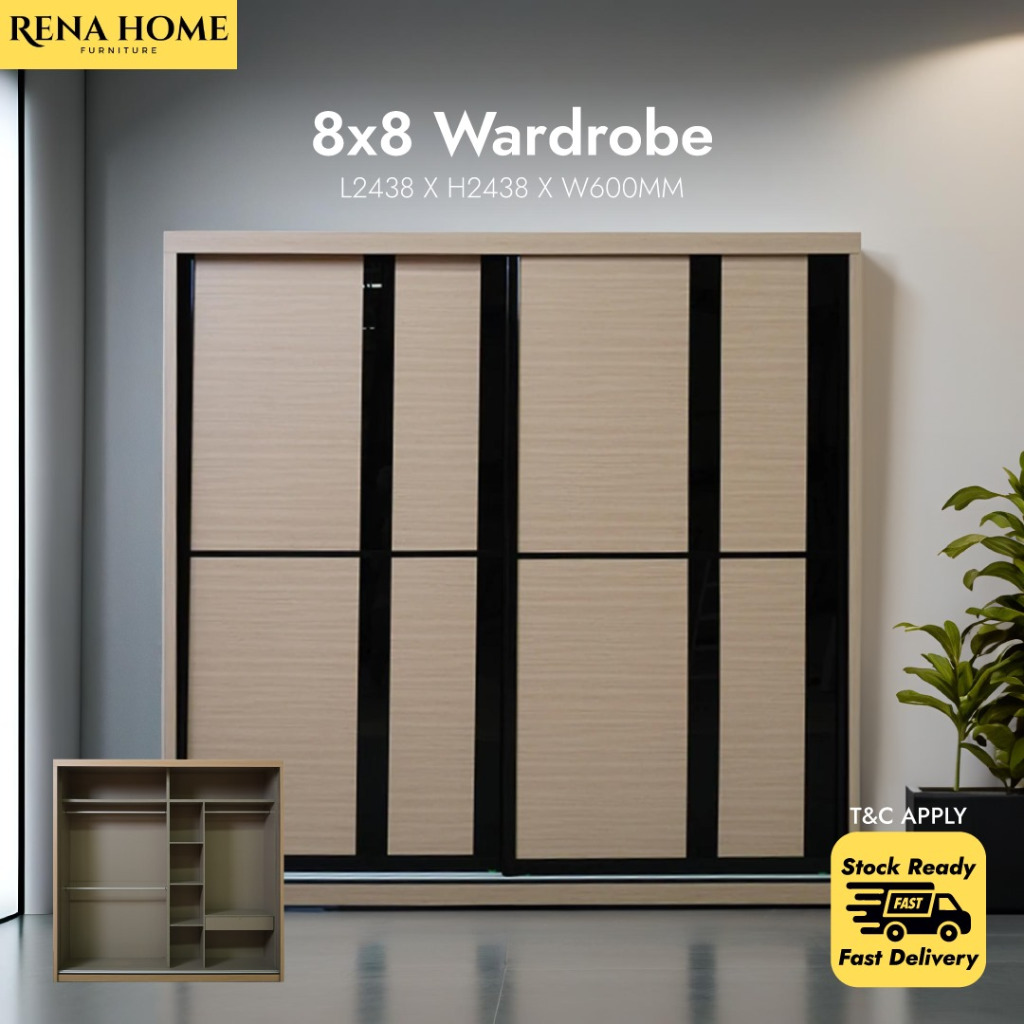 [FREE INSTALLATION] 8ft x 8ft Wardrobe | Almari Baju | Sliding Door ...