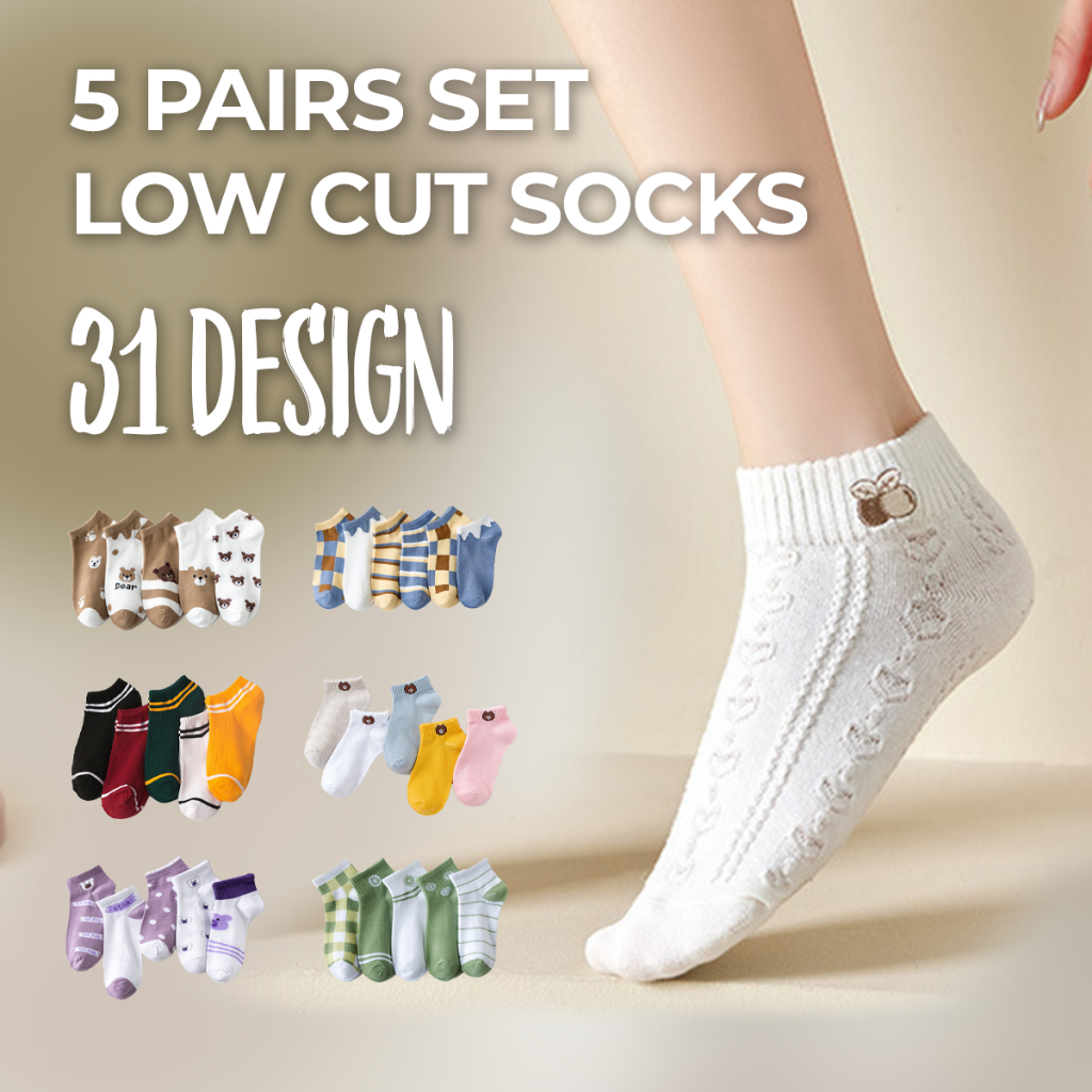 [5 PAIRS] Short Socks Women Ankle Stocking Cute Casual Fashion Cartoon ...