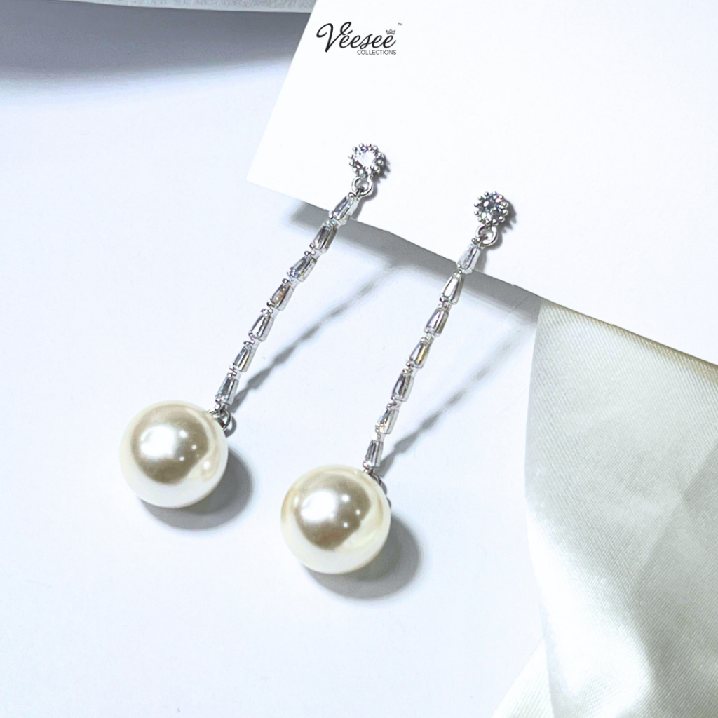 Veesee Elegant Korean Silver With Rhinestones and Pearl Long St925 Stud ...