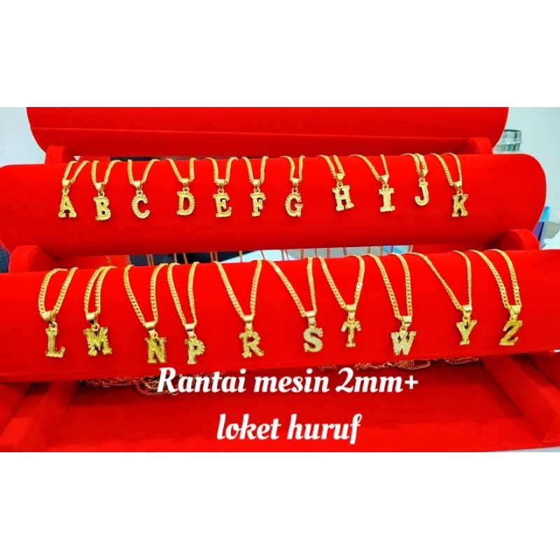 Rantai leher mesin 2mm loket huruf Emas Bangkok kalung necklace set ...
