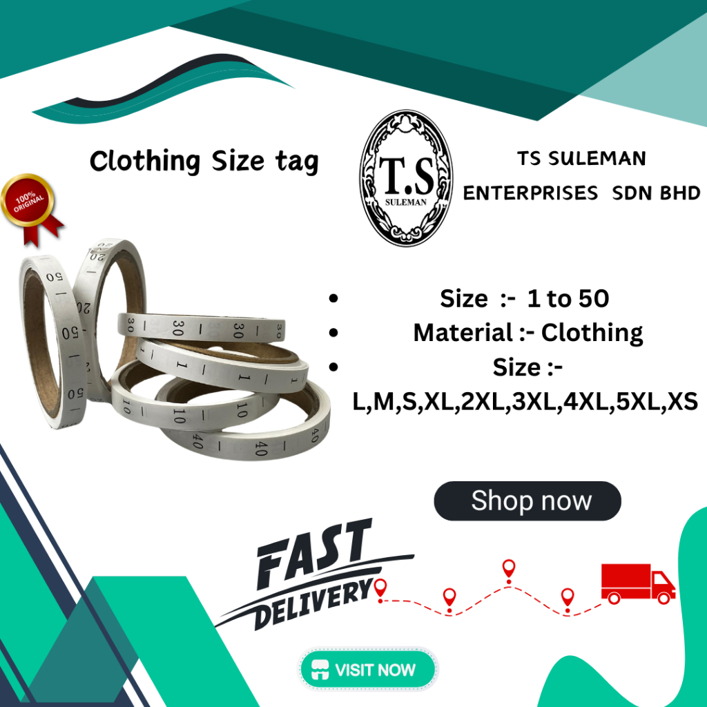 Clothing Size Tags / Label each roll 260pcs Labe l Baju 1 to 50 between ...
