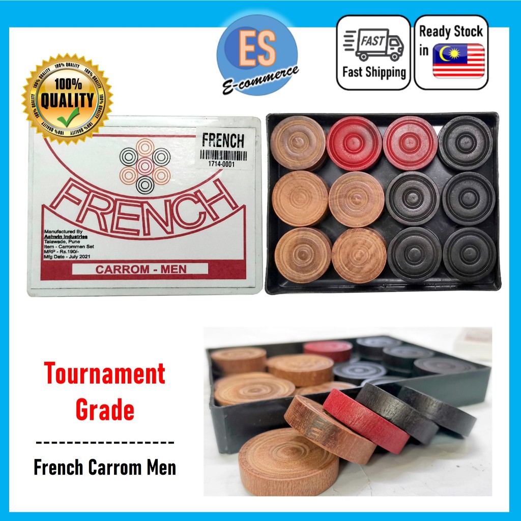 FRENCH CARROM MEN TOURNAMENT GRADE SOLID WOOD WITH PLASTIC CASE ...