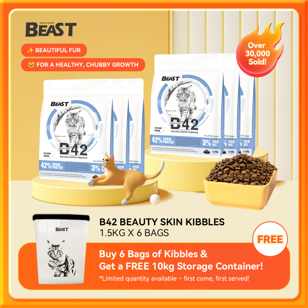 [ FREE CONTAINER ] BEAST Cat Dry Food 9kg (1.5kg x 6) Beauty Skin ...