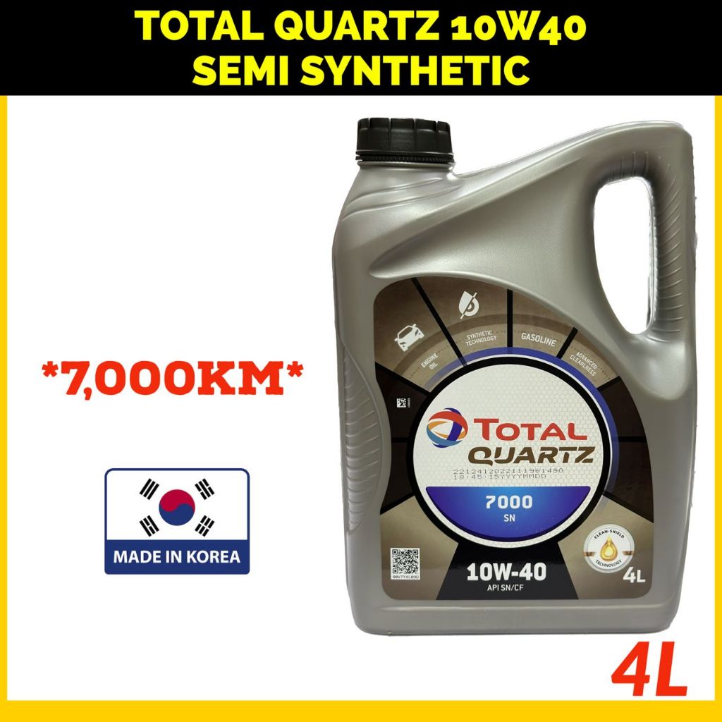 TOTAL QUARTZ 10W40 SEMI SYNTHETIC (4L) ENGINE OIL API SN/CF MINYAK ...