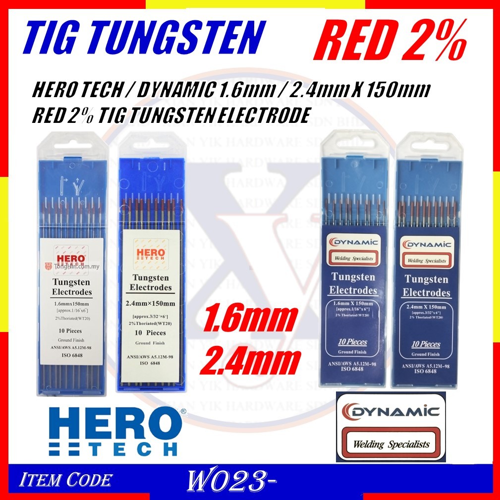 [5pcs OR 10pcs] 1.6mm / 2.4mm 150mm HERO / DYNAMIC RED 2% TIG TUNGSTEN ...
