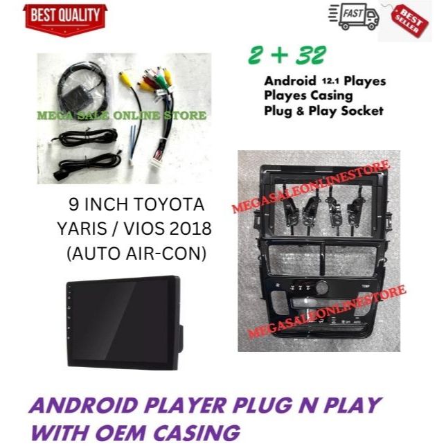 Toyota Vios / Yaris 2018 android player 9" IPS Screen PLUG N PLAY with ...