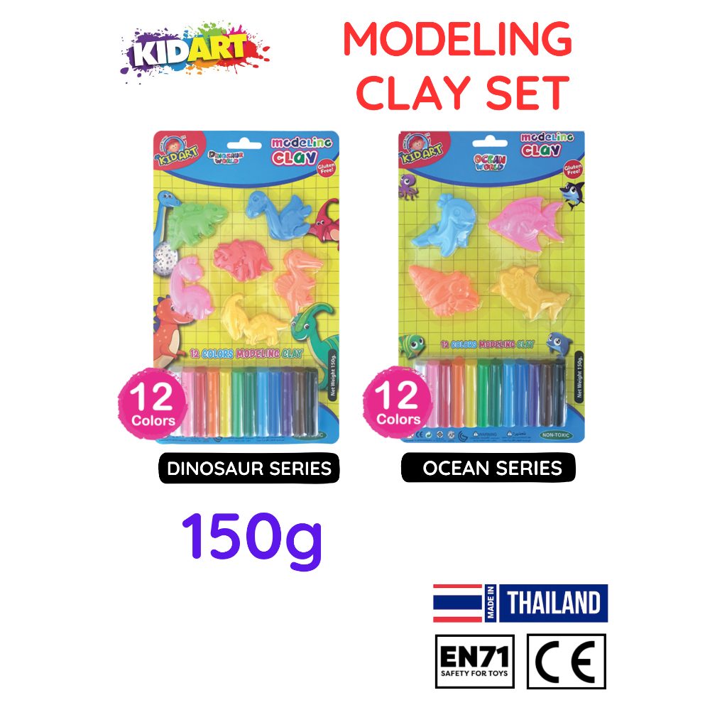 [ KIDART ] 150g Modeling Clay 12 Color Set With Molds (Ocean & Dinosaur ...