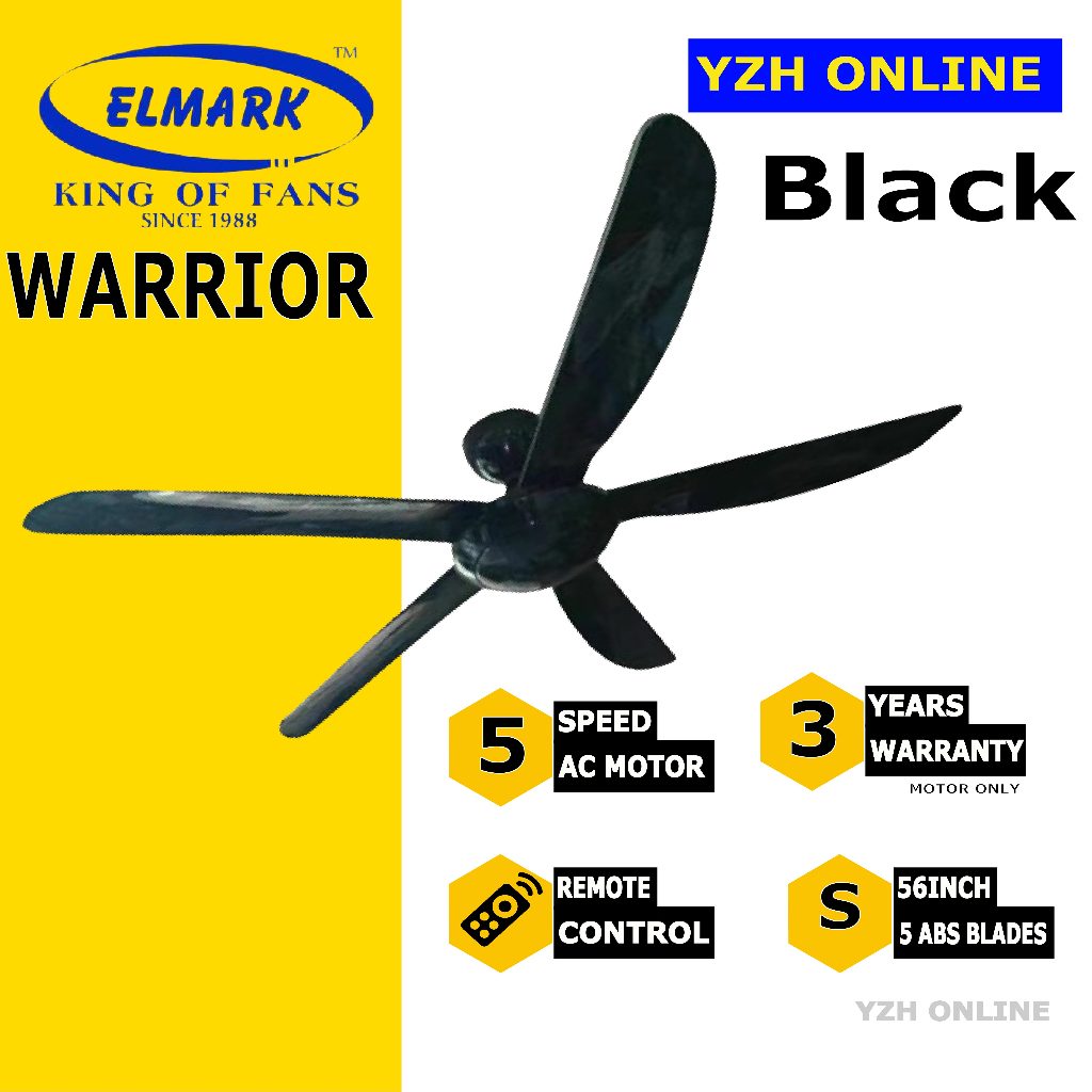 Elmark Warrior Ceiling Fan Remote 56" Black / Kipas Siling Hitam Remote ...