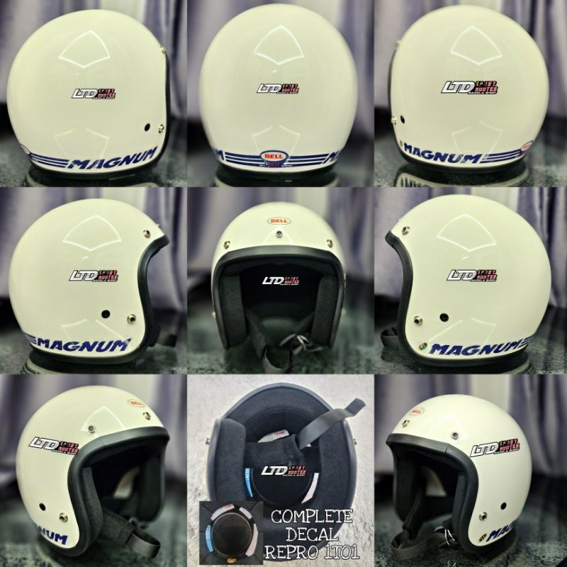 Helmet Bell Magnum Super White with Blue Stripe Decal | Shopee Malaysia