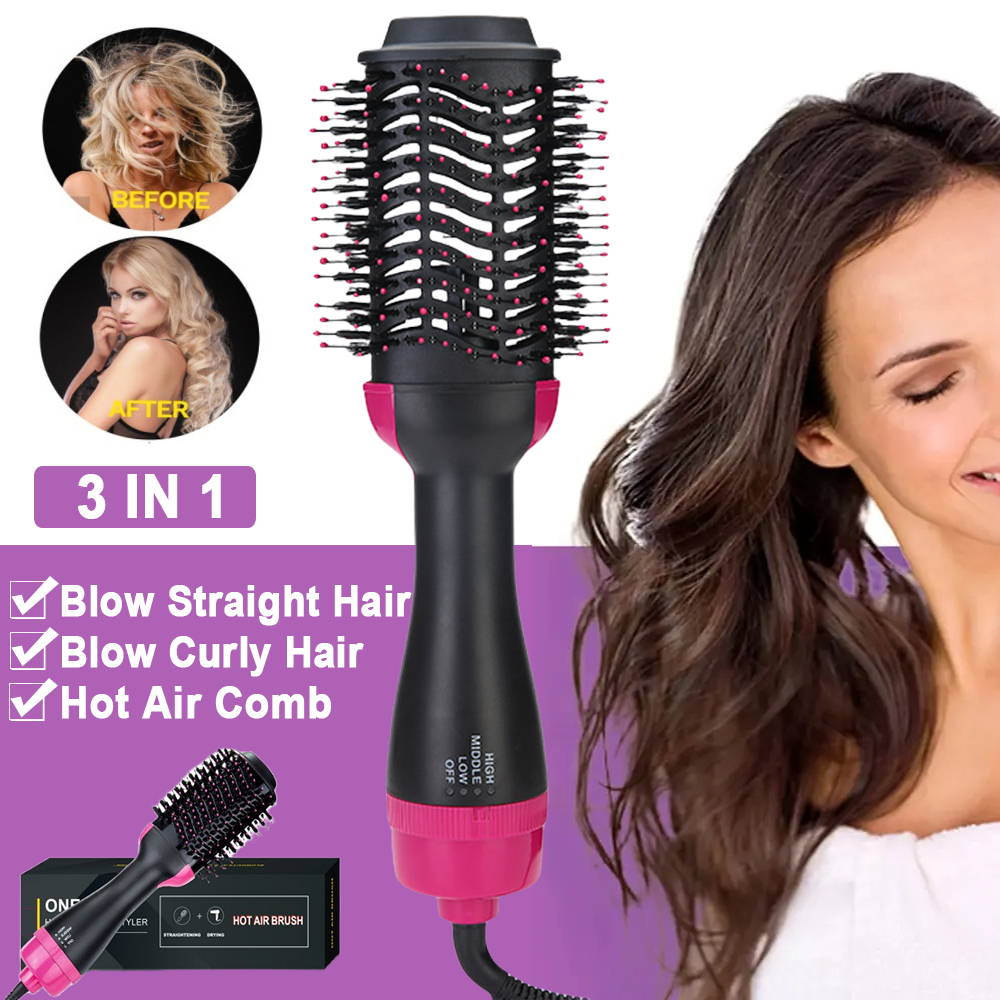 3in1 Hair Dryer Comb Hot Air Brush Comb Dryer Hair Curler negative ion ...