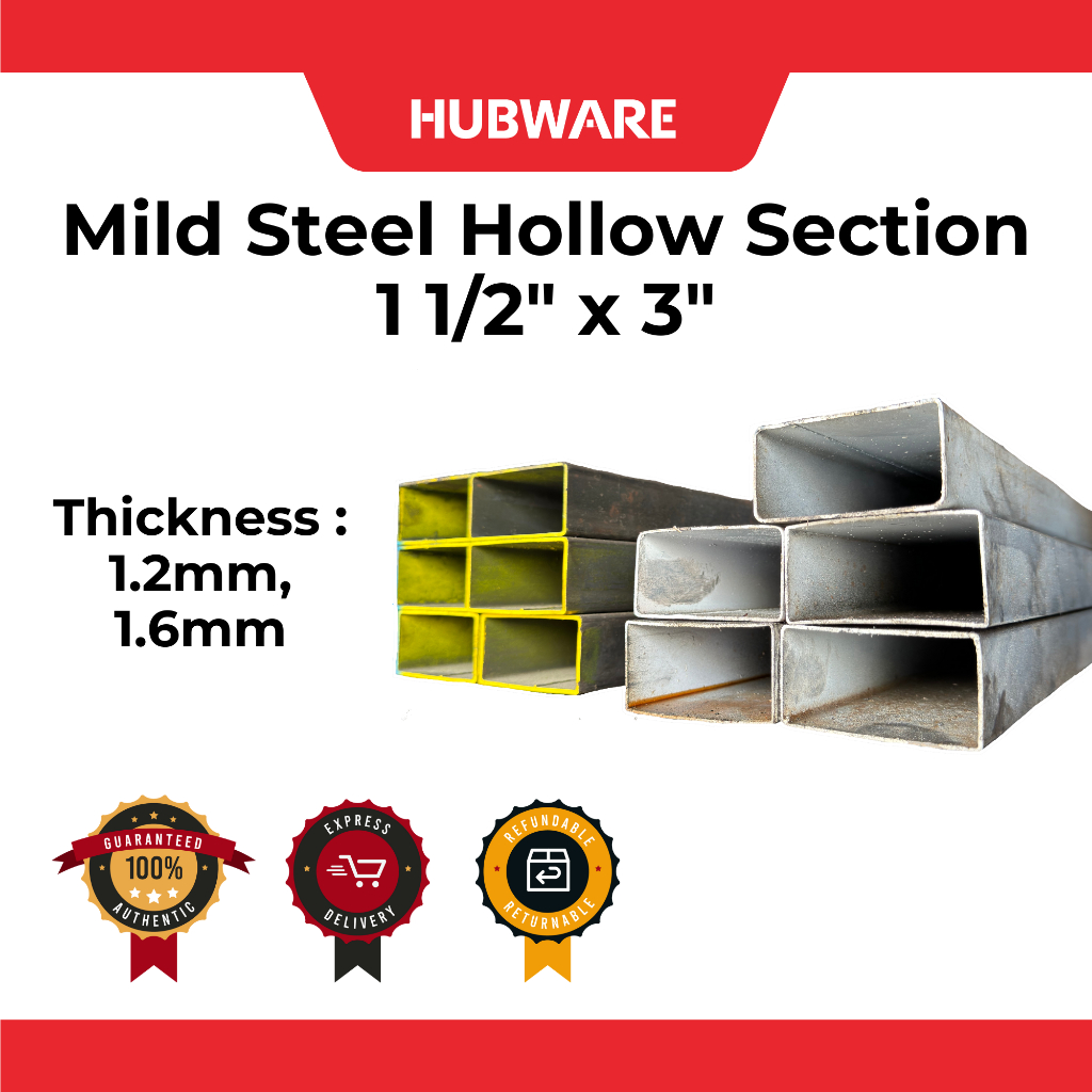 1 1/2" x 3" Thickness 1.2mm, 1.6mm Mild Steel Hollow Section Besi ...