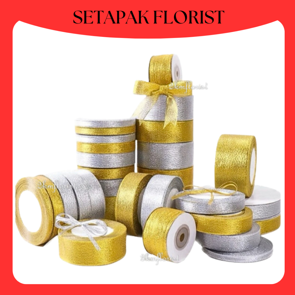 (22M) GOLD SILVER GLITTER Ribbon Reben Riben Gift Satin Organza Flower ...