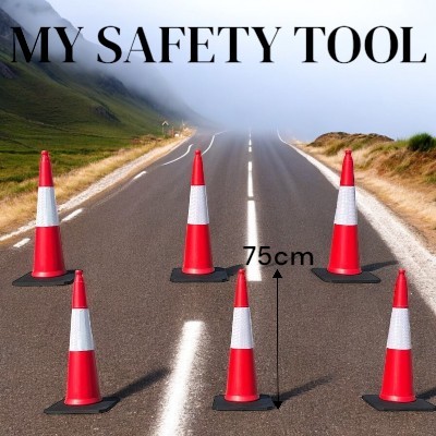 SAFETY CONE TRAFFIC PVC DOUBLE REFLECTIVE STICKER 75cm ROAD CONE HEAVY ...
