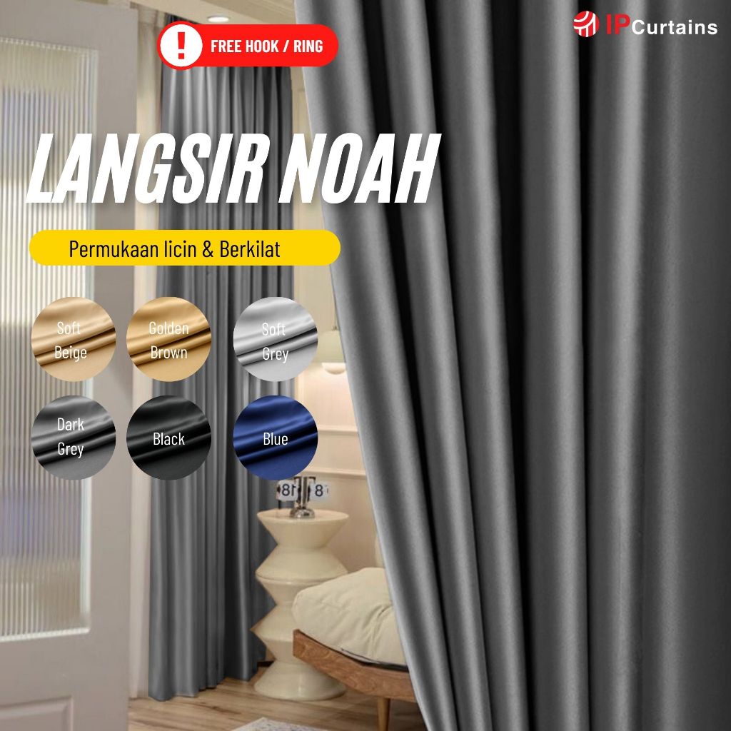 IP CURTAIN NOAH Langsir 80% Blackout Curtain Ready Stock Cangkuk Ring ...