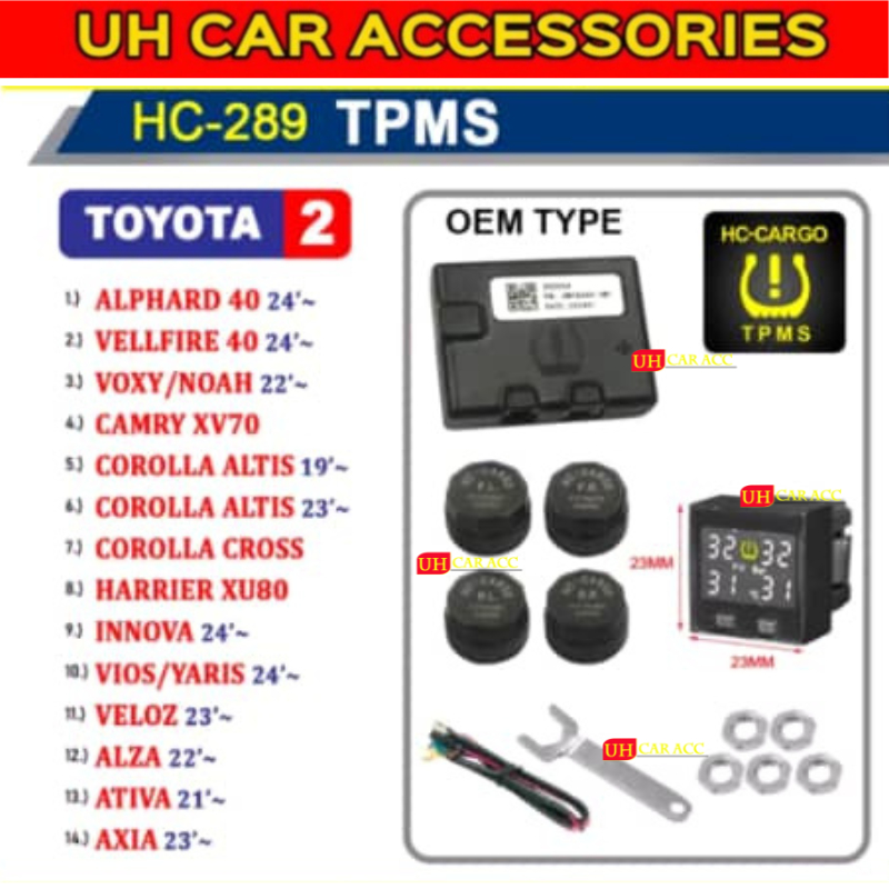 Toyota Perodua 2.0 TPMS 23mmx23mm Real-Time Display Wireless Tire ...