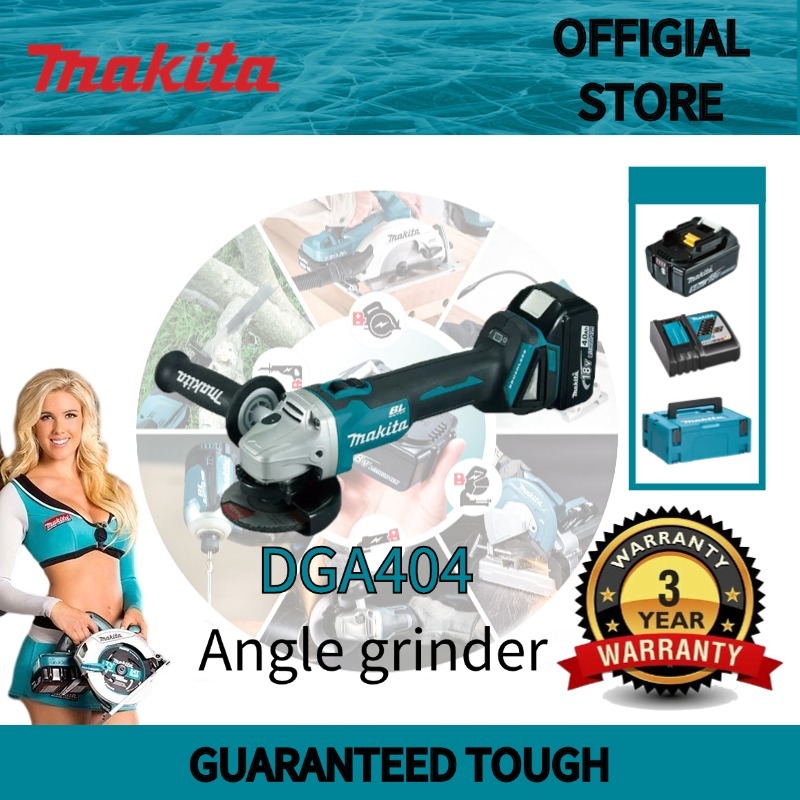 MAKITA DGA404 (1 Charger 2 Batteries) 18V Angle Grinder, Brushless High ...