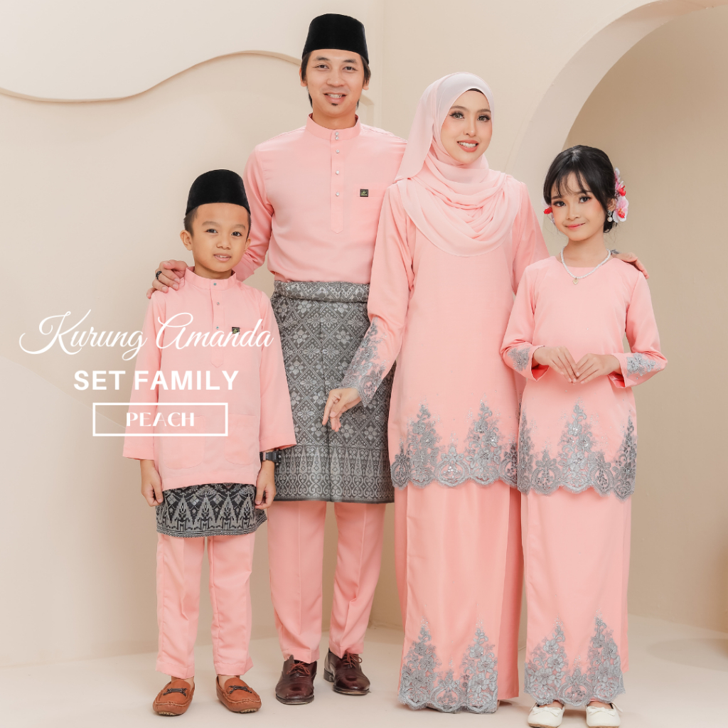 FULL SET FAMILY BAJU RAYA KURUNG AMANDA (PEACH) by Alin Fashions ...