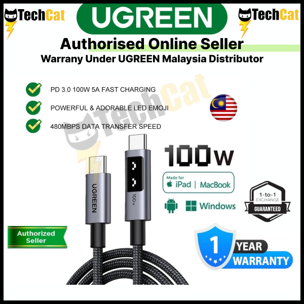 UGREEN UNO 100W PD USB-C to USB-C Cable Fast Charging 5A Nylon Braided Type C E-Marker Chip ...