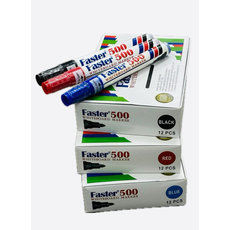 (12pcs) Faster 500 Whiteboard Marker Pen_Black/Blue/Red_Acrylic Tip ...