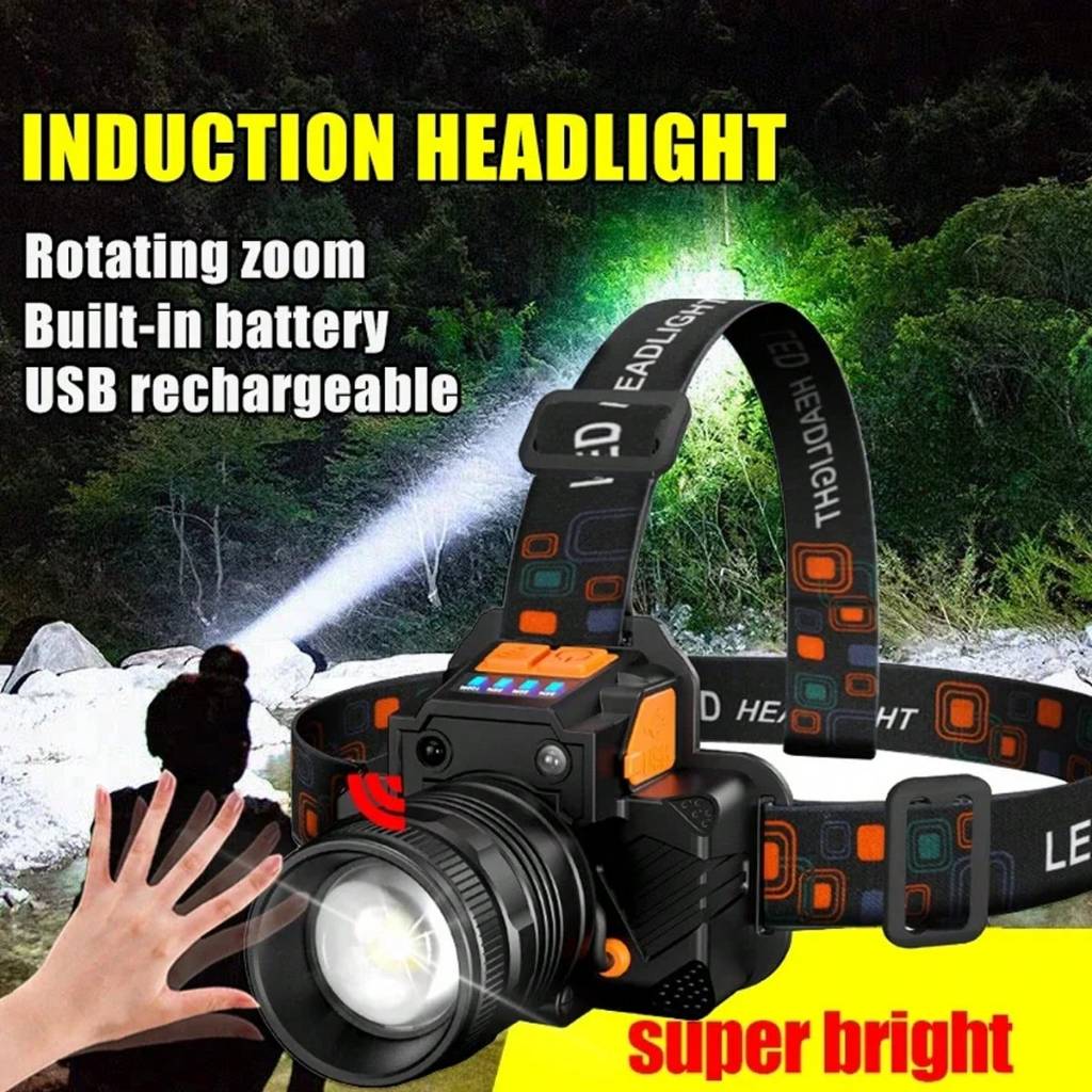 10000LM Strong Light Zoom Headlight USB Charging Sensor LED Headlamp ...