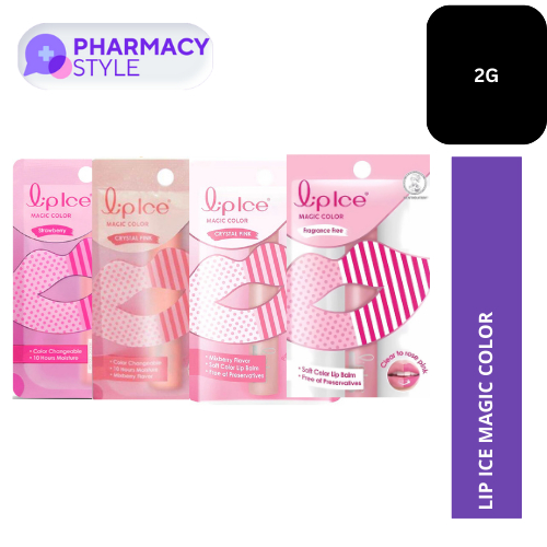LIP ICE MAGIC COLOR 2g (Strawberry/ Fragrance Free/ Rose Pink/ Crystal ...