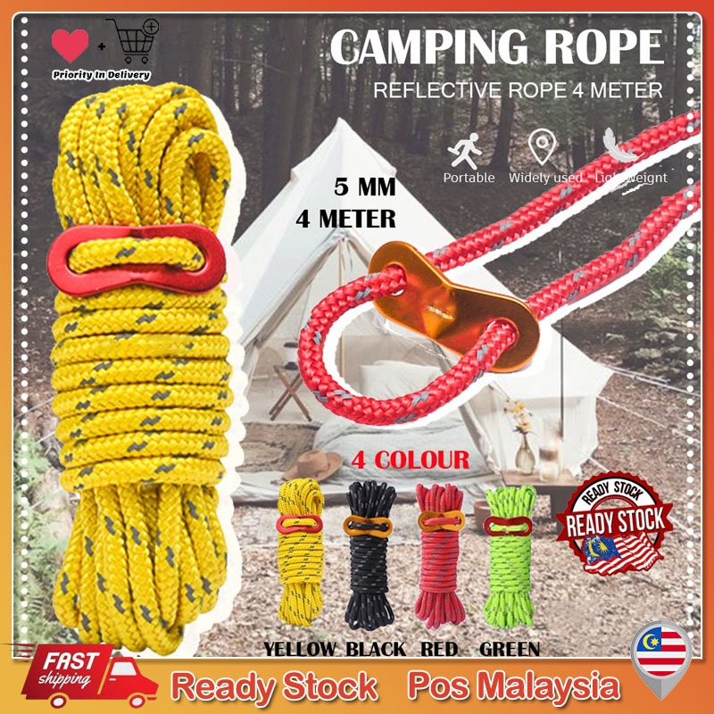 【CAMPTURE】5mm Thick Reflective Rope 4Meter Paracord Rope Camping Tent ...