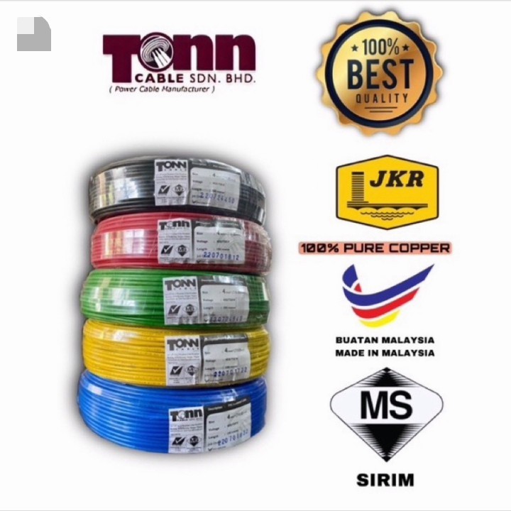 kabel tonn cable 1.5mm 2.5mm PVC Insulated 100% Pure Copper Cable SIRIM JKR Spec Approval ...