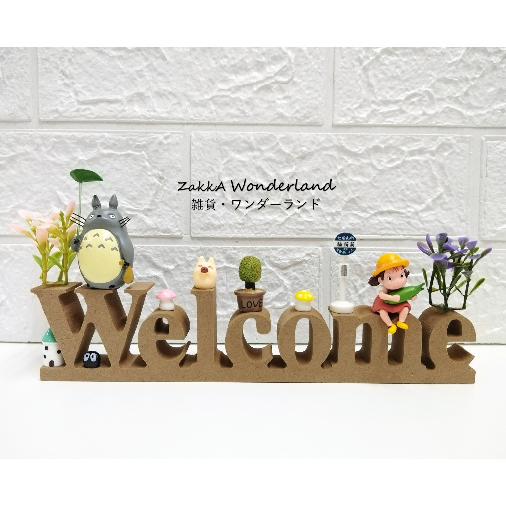 🌱 TOTORO & FRIENDS 🌱 WELCOME Sign Natural Wooden Style Deco for home ...