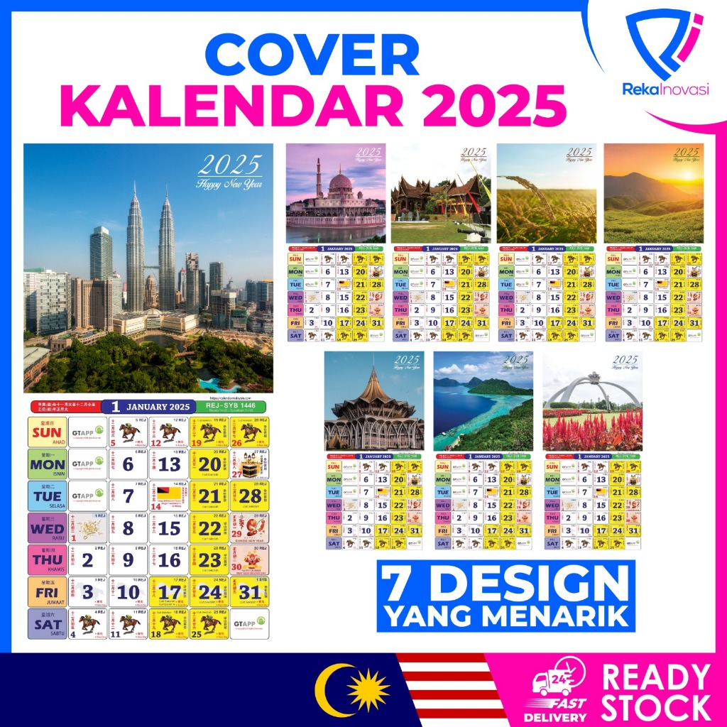 Wall Calendar 2025 Kalendar Dinding Tahun 2025 Calendar Wall Malaysia with School Holiday Random ...
