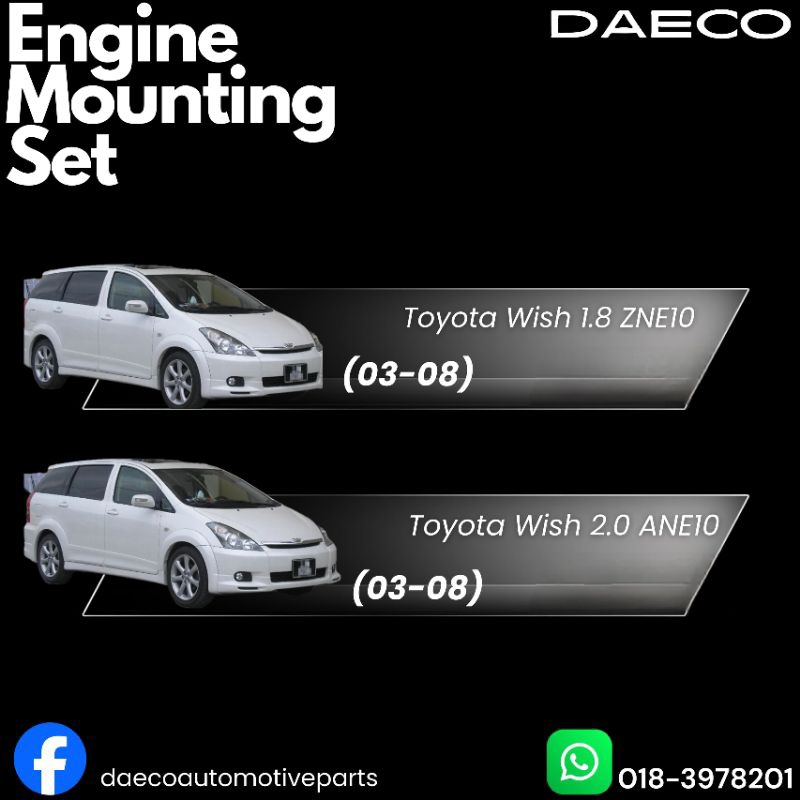 DAECO Engine Mounting Set for Toyota Wish 1.8 ZNE 10/ Toyota Wish 2.0 ...