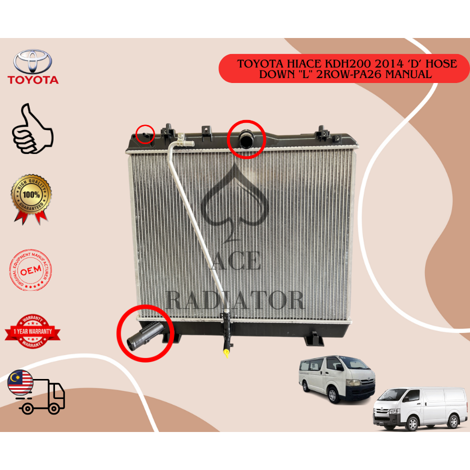 TOYOTA HIACE KDH200 2014 ‘DIESEL" HOSE DOWN ''L'' MANUAL OEM RADIATOR ...