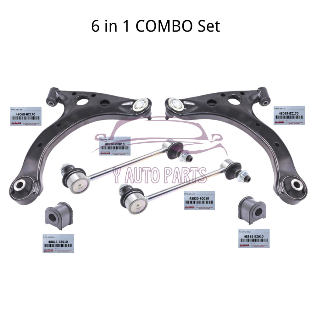 [6 IN 1 SET] Front Lower Arm / Absorber Link / Stabilizer Bush - Toyota ...