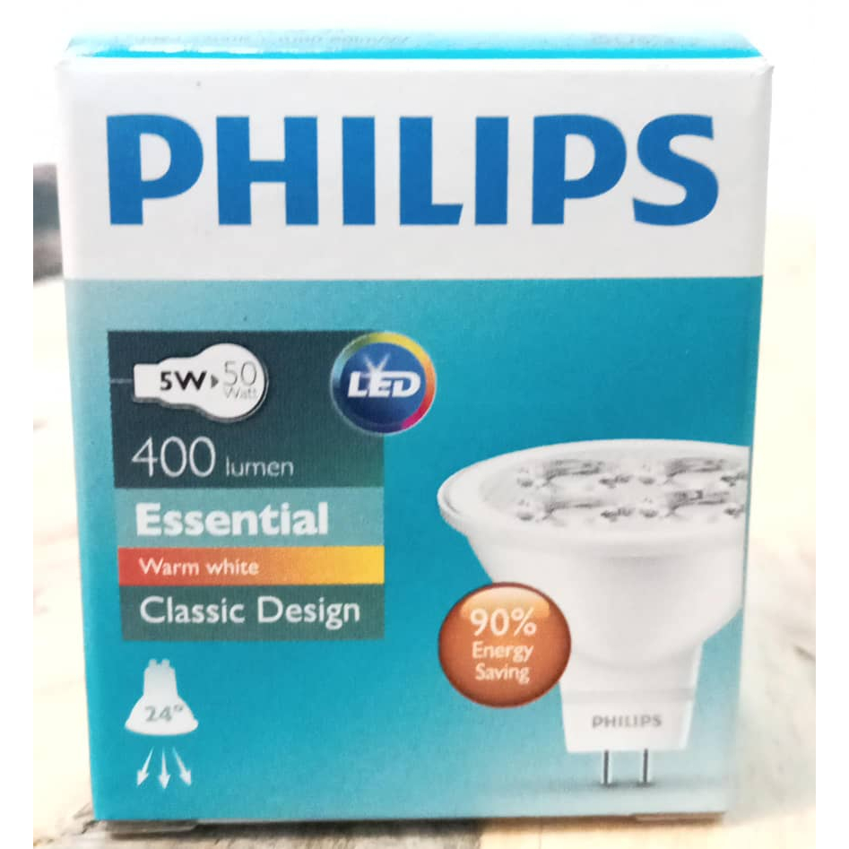 PHILIPS ESSENTIAL LED SPOT 5WATT GU.5.3 12V AC 25" 2700K WARM WHITE ...