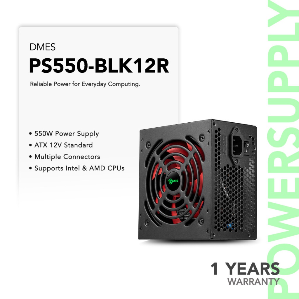 Dmes PS550-BLK12R ATX Power Supply 550W Basic PSU Dual 12V Rail SATA ...