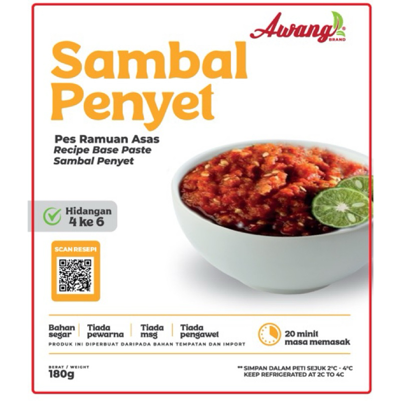 Sambal Ayam Penyet Awang Brand Cooking Paste 180g x 5 packets | Shopee ...