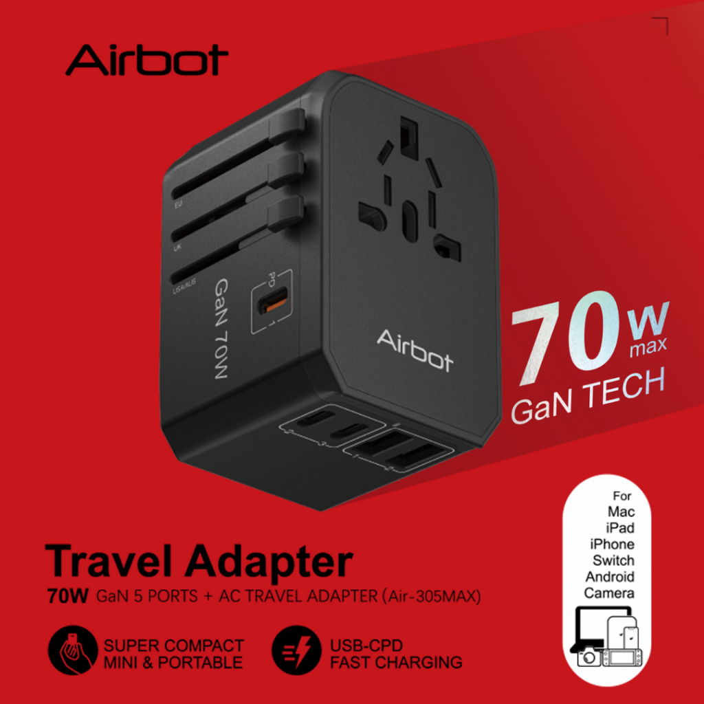 Airbot Air-305MAX Universal Travel Adapter 70W International Worldwide ...