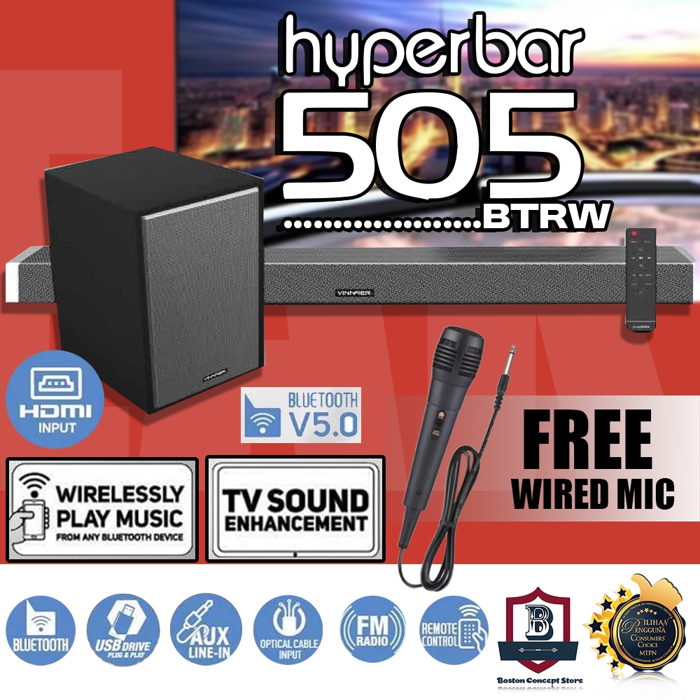 Vinnfier Hyperbar 505 BTRW Soundbar Wireless Subwoofer Bluetooth FM 3D ...