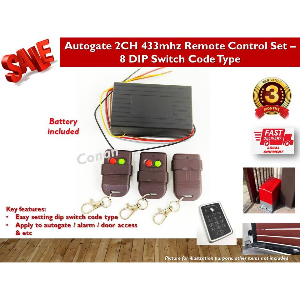 Autogate Door Wireless Remote Control Set - 2 Channel 433mhz Dip Switch ...
