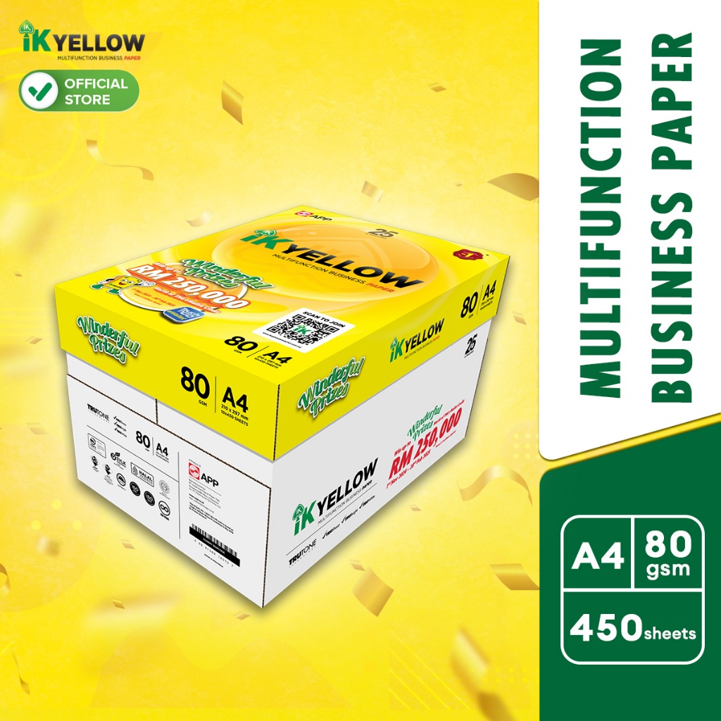 IK Yellow 450s 80gsm A4 Paper 1 Carton Box (10 Ream) (450 sheets/ream ...