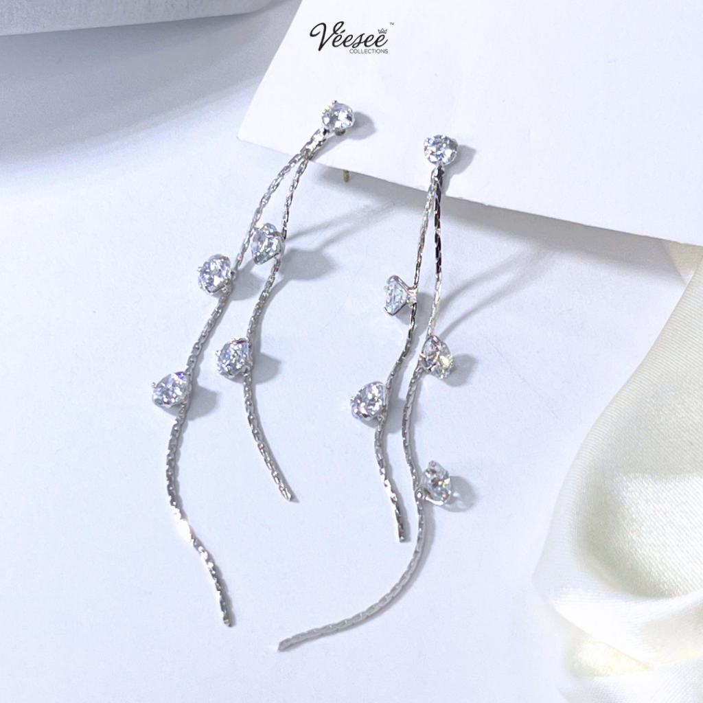 Veesee Elegant Korean Silver Long With Diamond Rhinestones S925 Drop ...