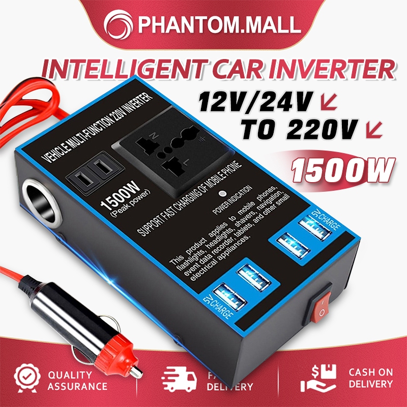 1500W Car Power Inverter Car inverter 12V/24V to 220V Car charger ...