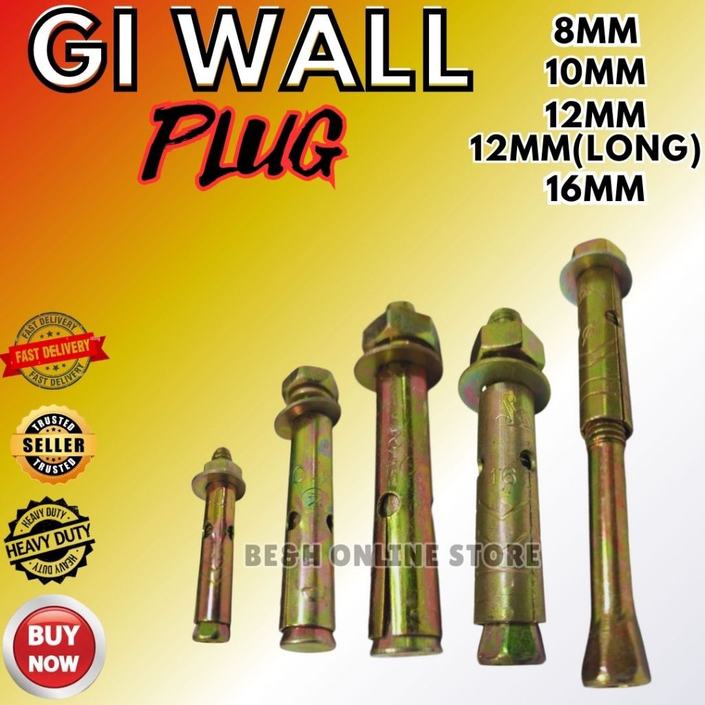 GI WALL PLUG Simen Wall Plug Besi Metal Wall Plug Screw 8mm-12mm long ...