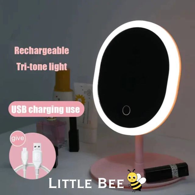 LED Light Makeup Mirror Storage Face Mirror Adjustable Touch Dimmer USB ...