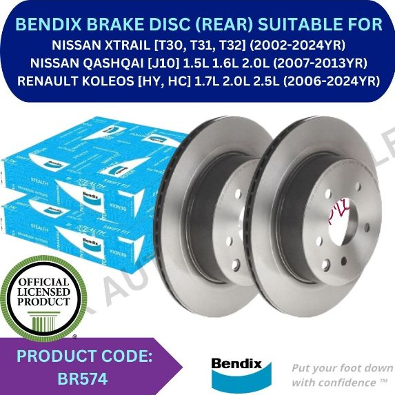 BENDIX GENUINE DISC BRAKE ROTOR (REAR) FOR NISSAN XTRAIL [T30, T31, T32 ...